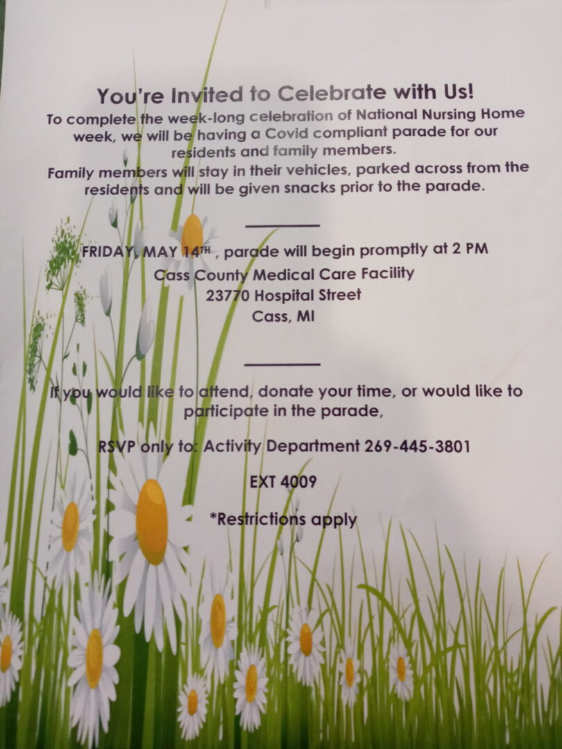 HELP CCMCF CELEBRATE NURSING HOME WEEK – Cass County Medical Care Facility